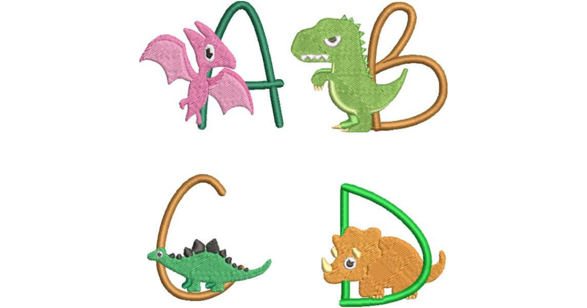 Dinosaur Alphabet Machine Embroidery Designs | A to Z