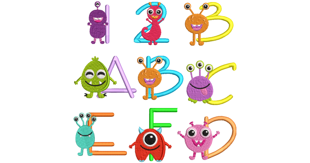 Monster Alphabet Set machine embroidery designs